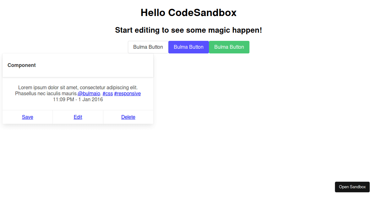 bulmil - Bulma Web Components - Codesandbox
