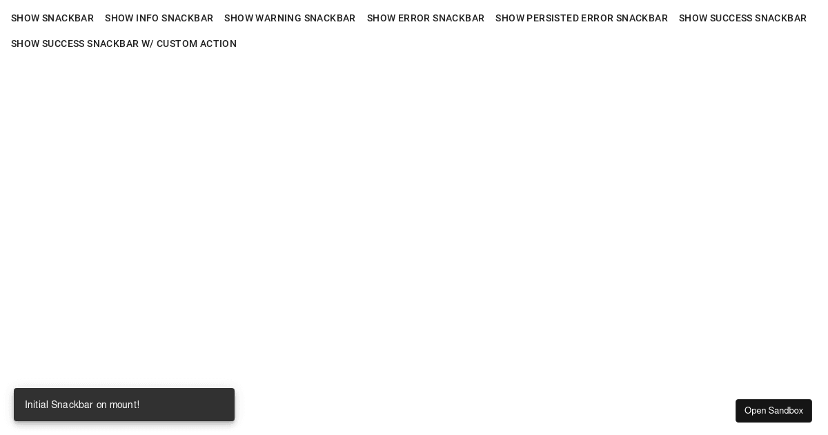 Material Snackbar Queue Hook System (forked) - Codesandbox