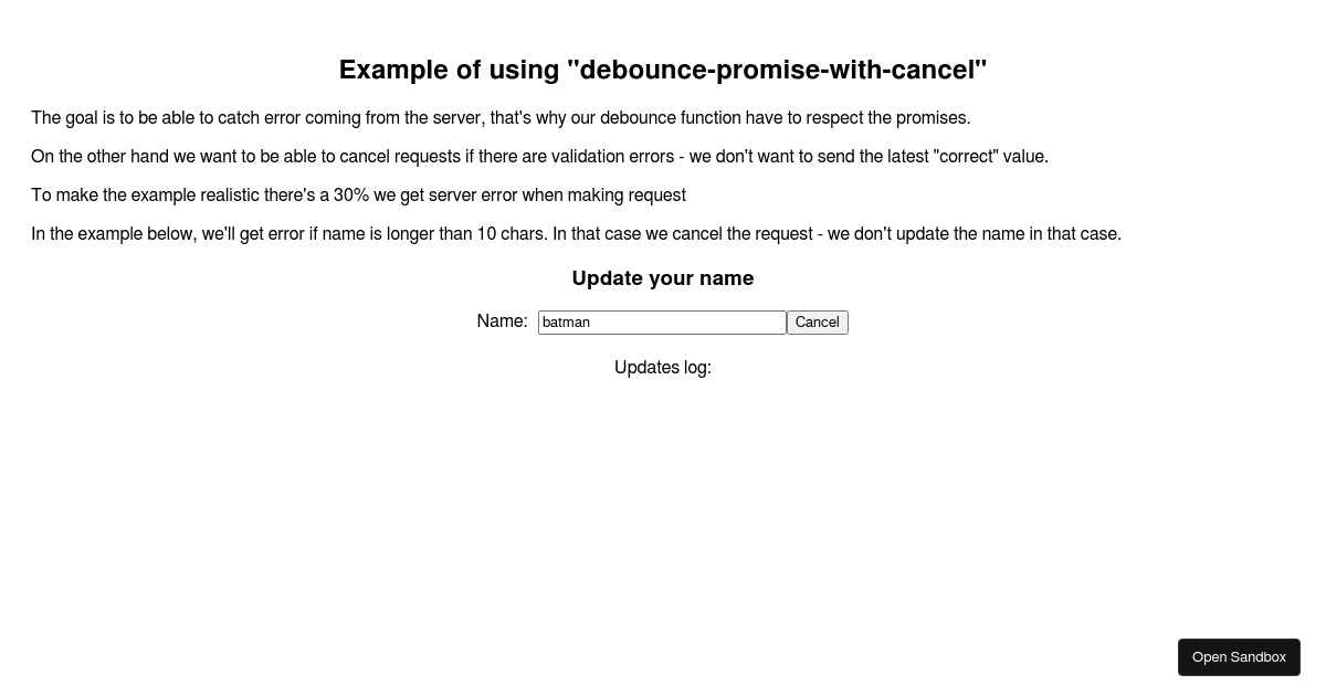 Example of using debounce-promise-with-cancel - Codesandbox