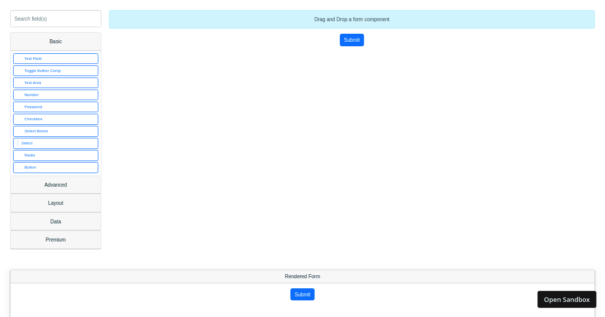 formio react custom text field (forked) T1 - Codesandbox