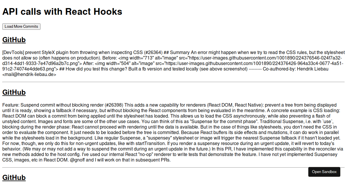 Functional Component API calls - Codesandbox