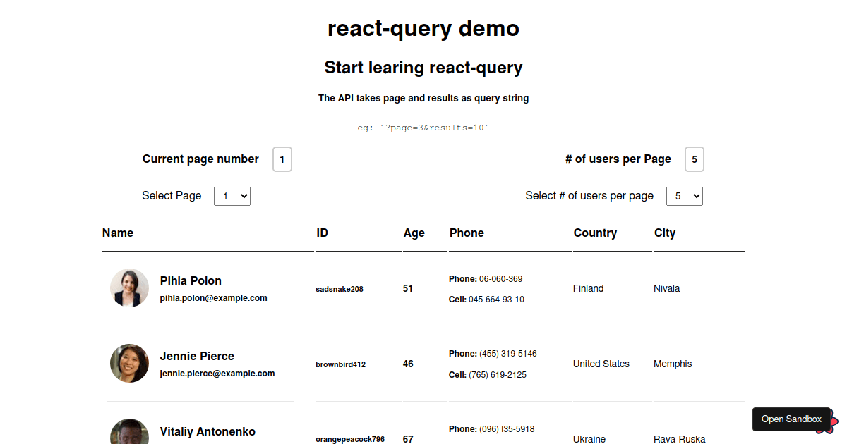 Datafetch Using React Query Codesandbox