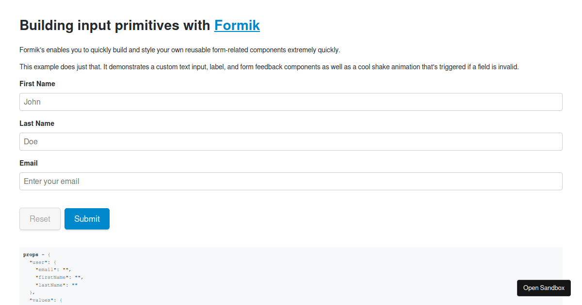 Formik 1.2.x Building Input Primitives - Codesandbox