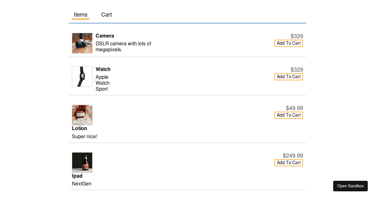 Shopping Cart Context - Codesandbox