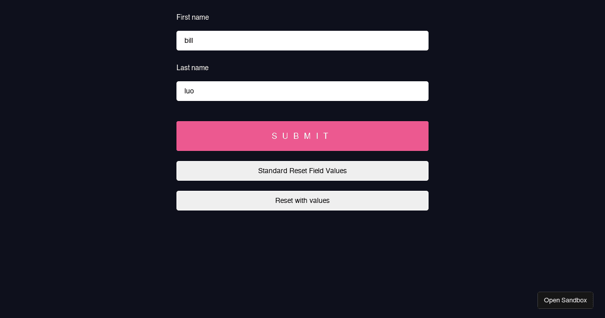 React Hook Form Reset V6 Forked Codesandbox