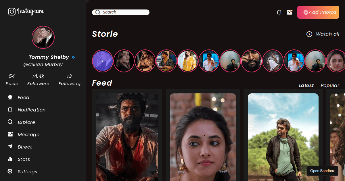 instagram page - Codesandbox