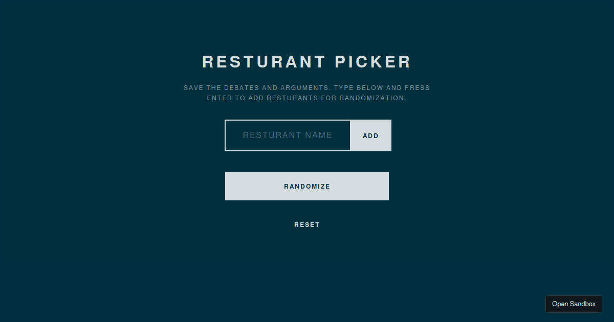 Restaurant Picker - Codesandbox