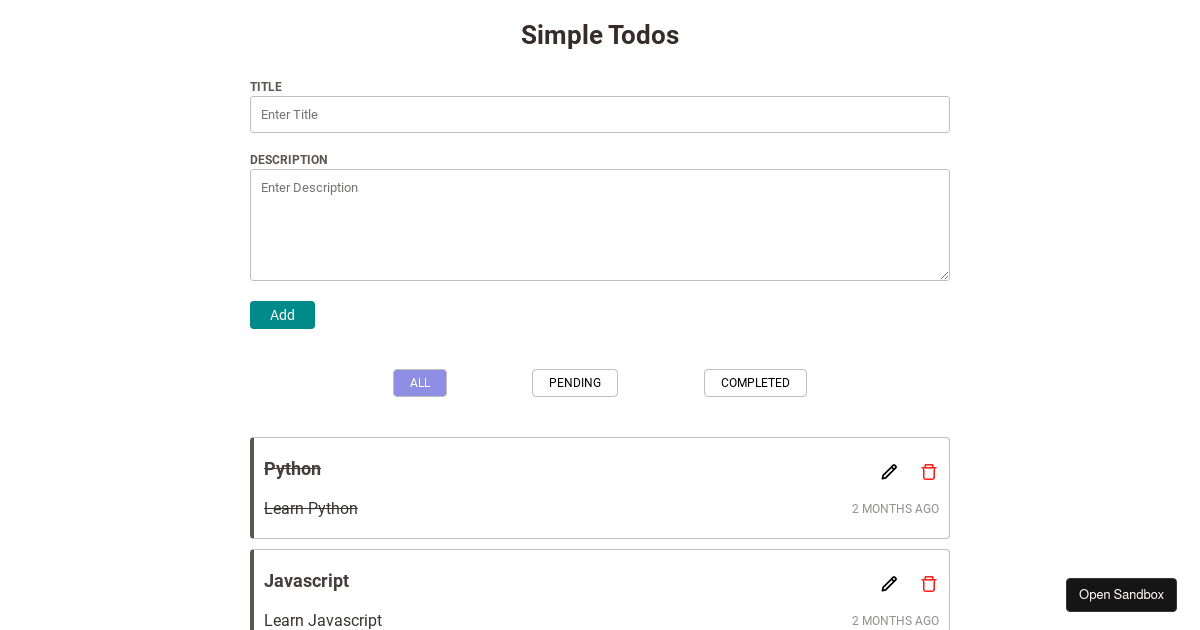 simple todos - Codesandbox