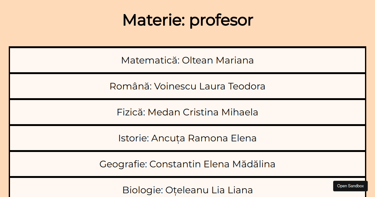 Tabel profesori - Codesandbox