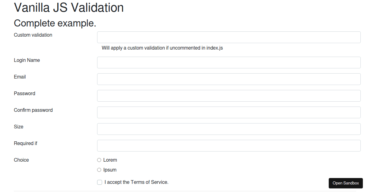 vanilla-validate - Codesandbox