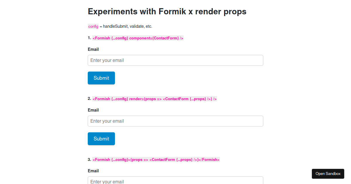 WIP Formik renderProp - Codesandbox