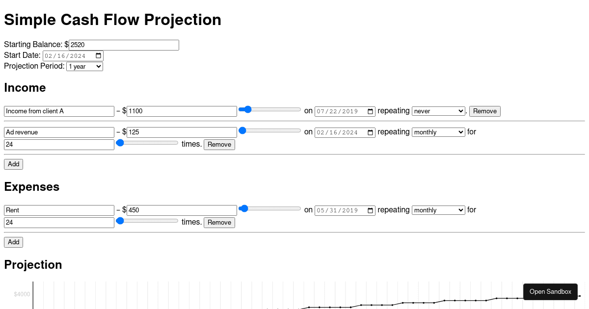 simple-cash-flow-projection - Codesandbox