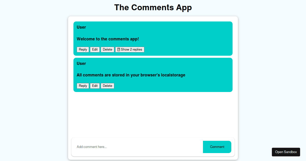 Comments App - Codesandbox