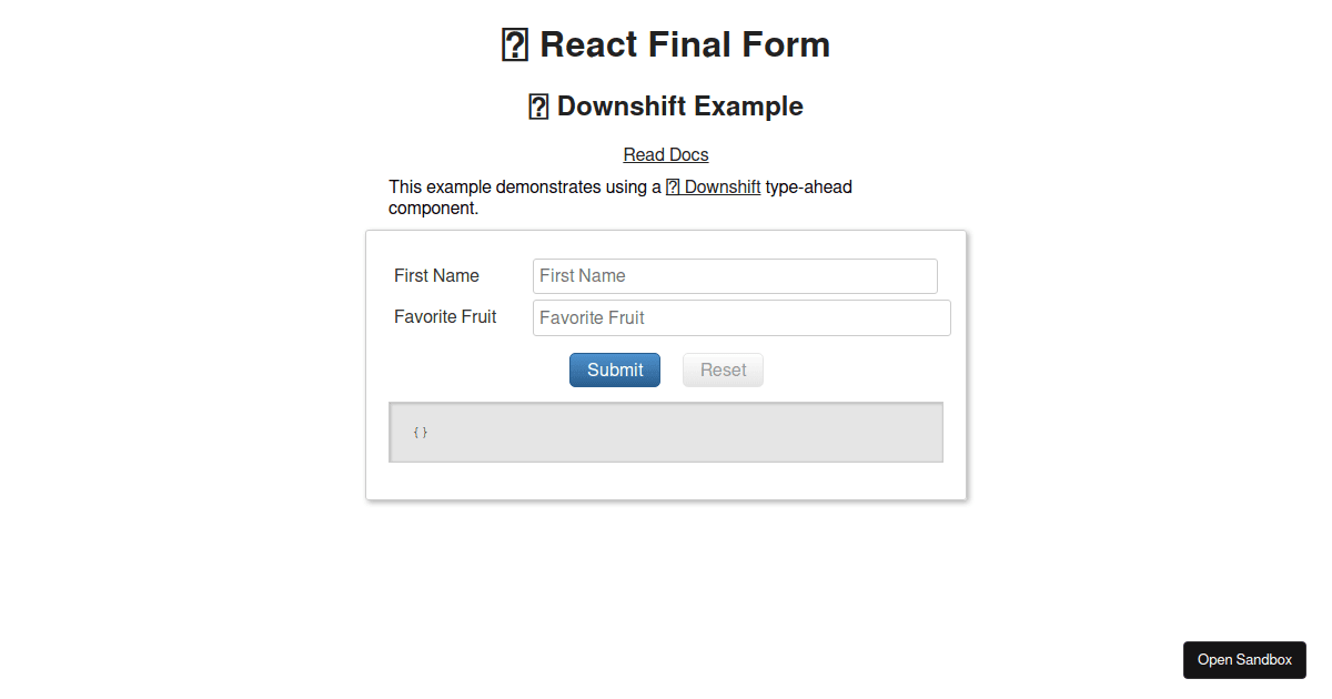 🏁 React Final Form - 🏎️ Downshift Example - Codesandbox