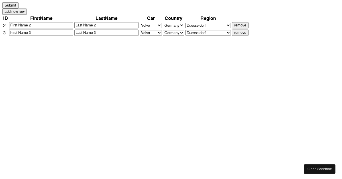 React Cascade Dropdown Table - Codesandbox