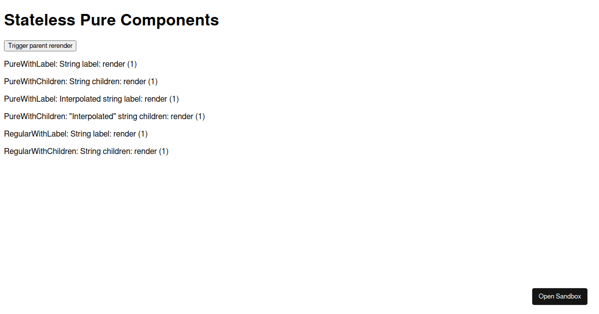 React.PureComponent - children vs custom props - Codesandbox