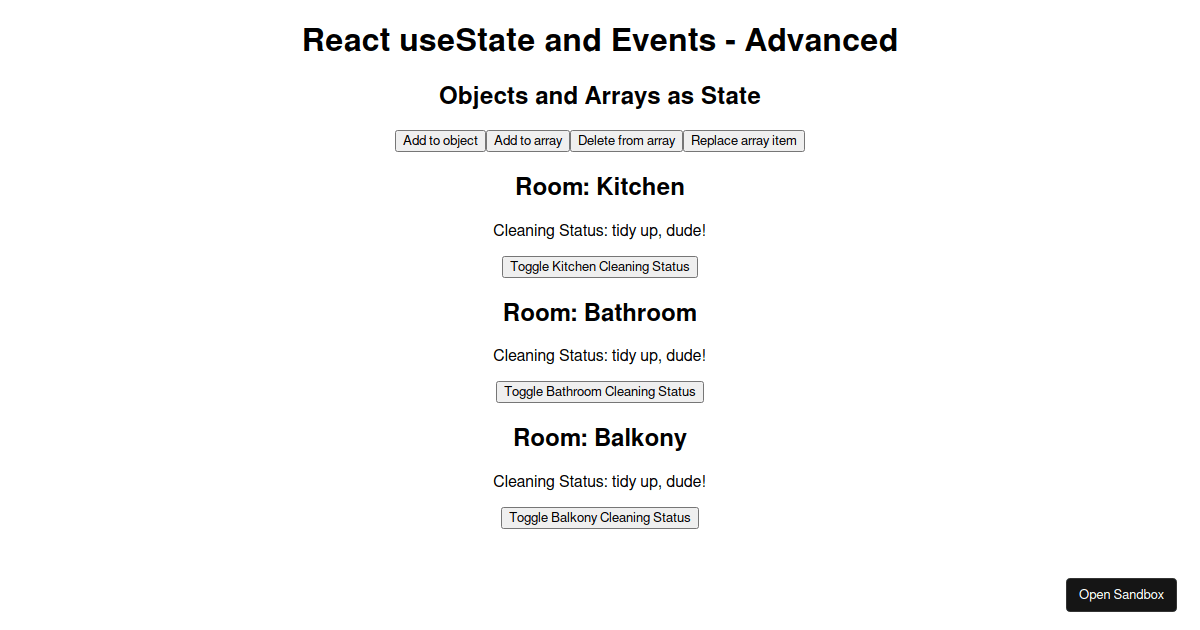 React useState and Events Advanced - Example - Codesandbox