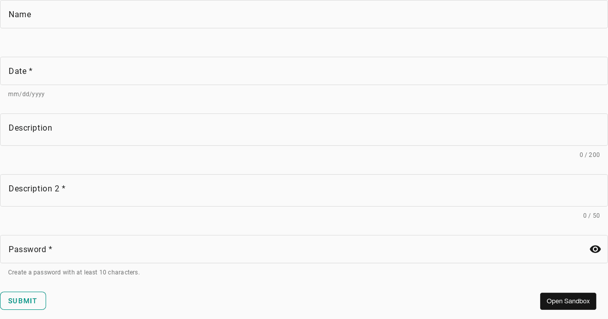 Form Example - Text Field Hook Examples - Codesandbox