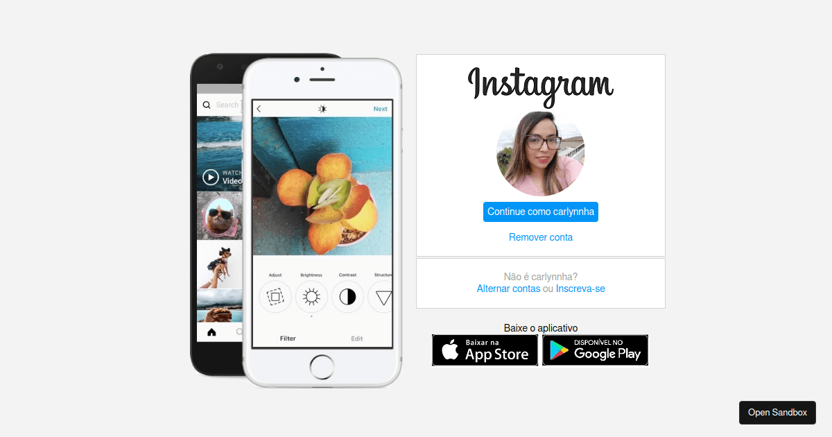 Recriando a página do Instagram - Codesandbox