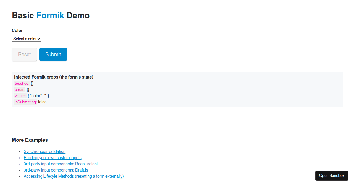 Formik Select Example Codesandbox