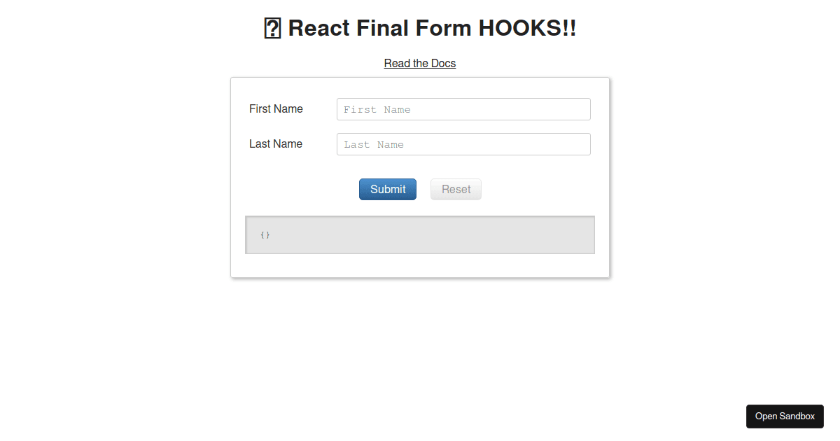 🏁 React Final Form Hooks - Simple Example - Codesandbox