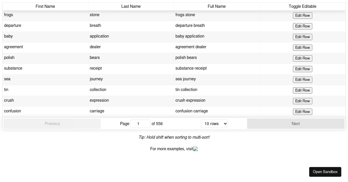 Spectrum.chat ReactTable Question - Toggle editable row - Codesandbox