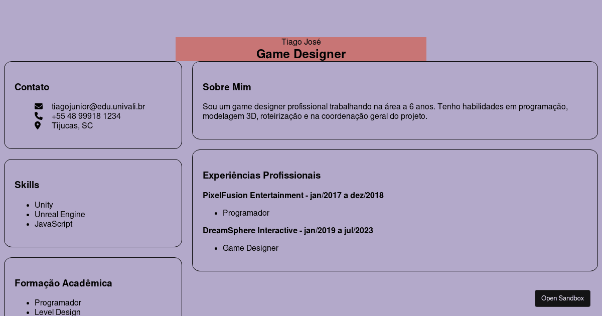 Curriculo Html Codesandbox
