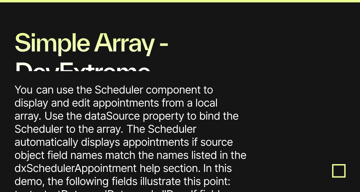Simple Array - DevExtreme Scheduler - Codesandbox Simple Array - DevExtreme Scheduler - Codesandbox