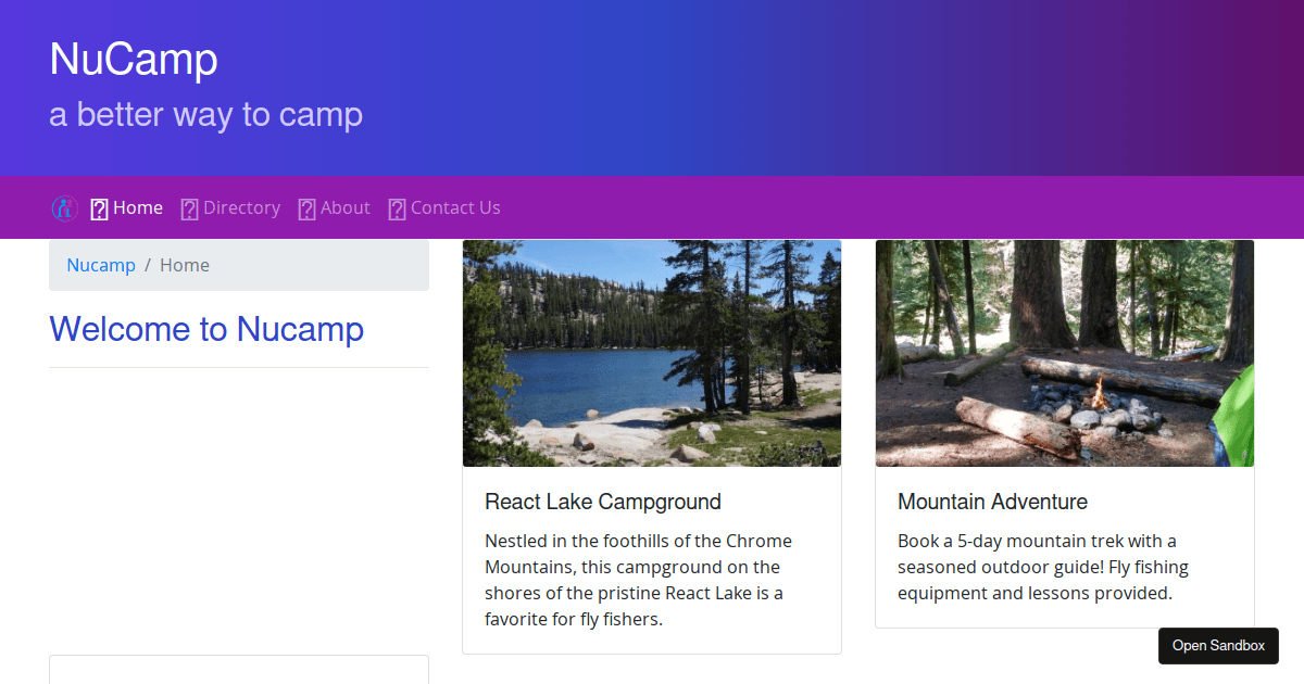 nucampsite - Codesandbox