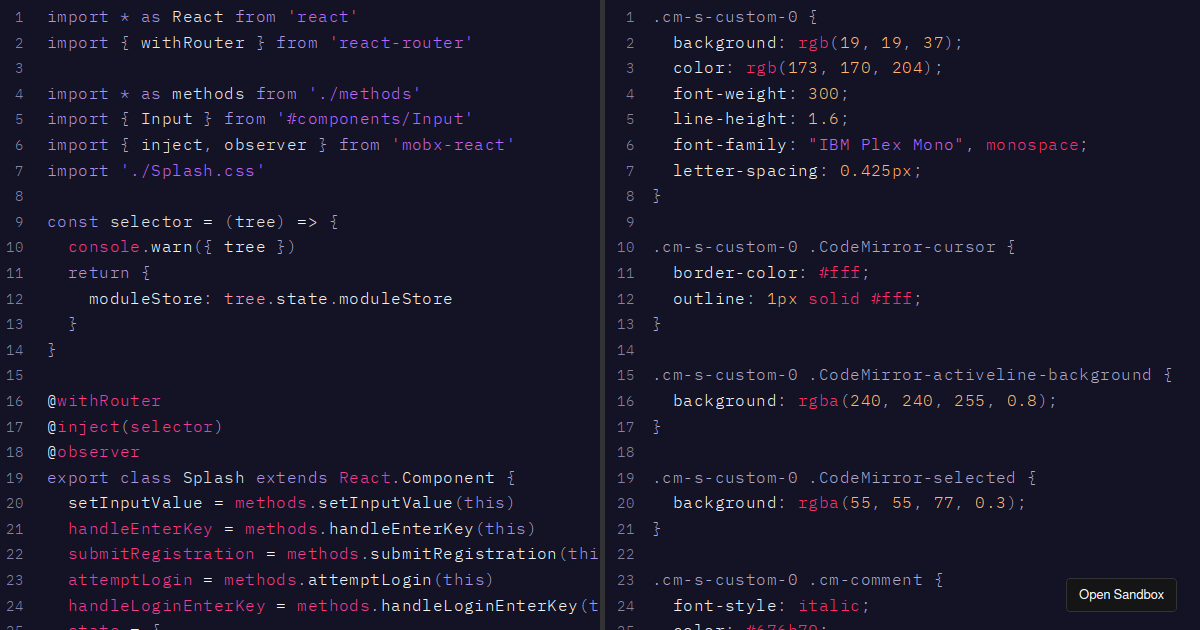 CodeMirror Theme Editor - Codesandbox