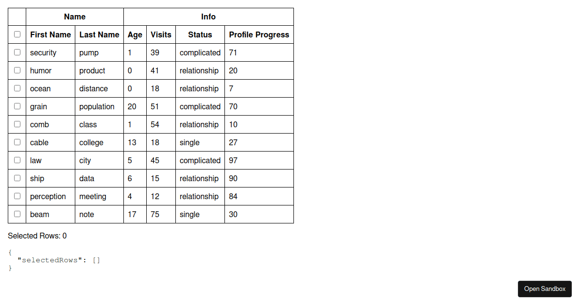Tannerlinsleyreact Table Row Selection Controlled Codesandbox