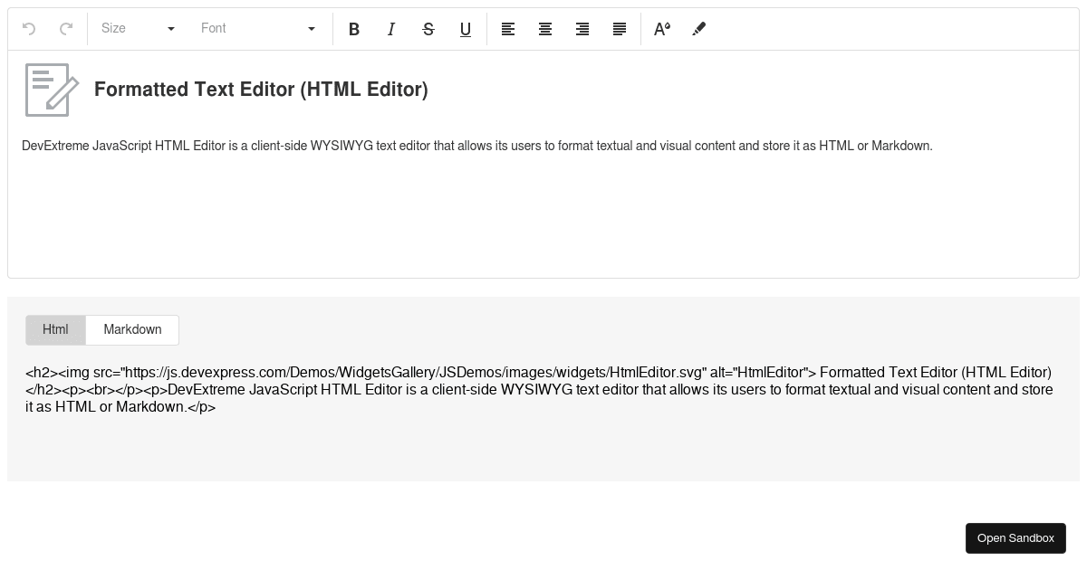 Output Formats - DevExtreme Html Editor - Codesandbox