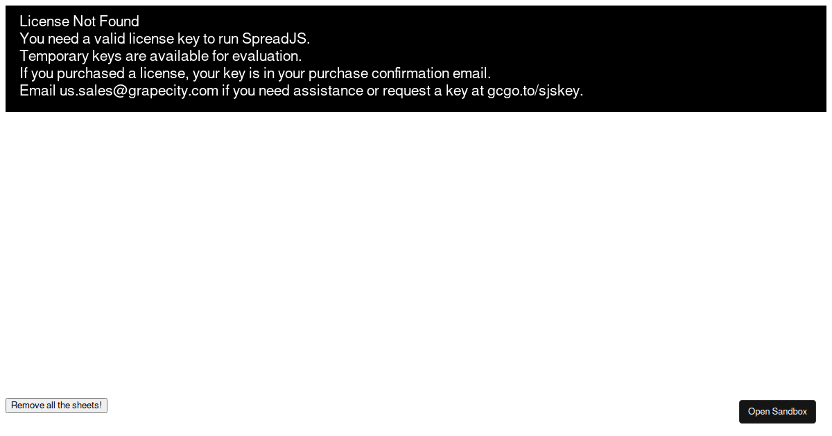 SpreadJS WorkBook - Remove multiple sheets - Codesandbox