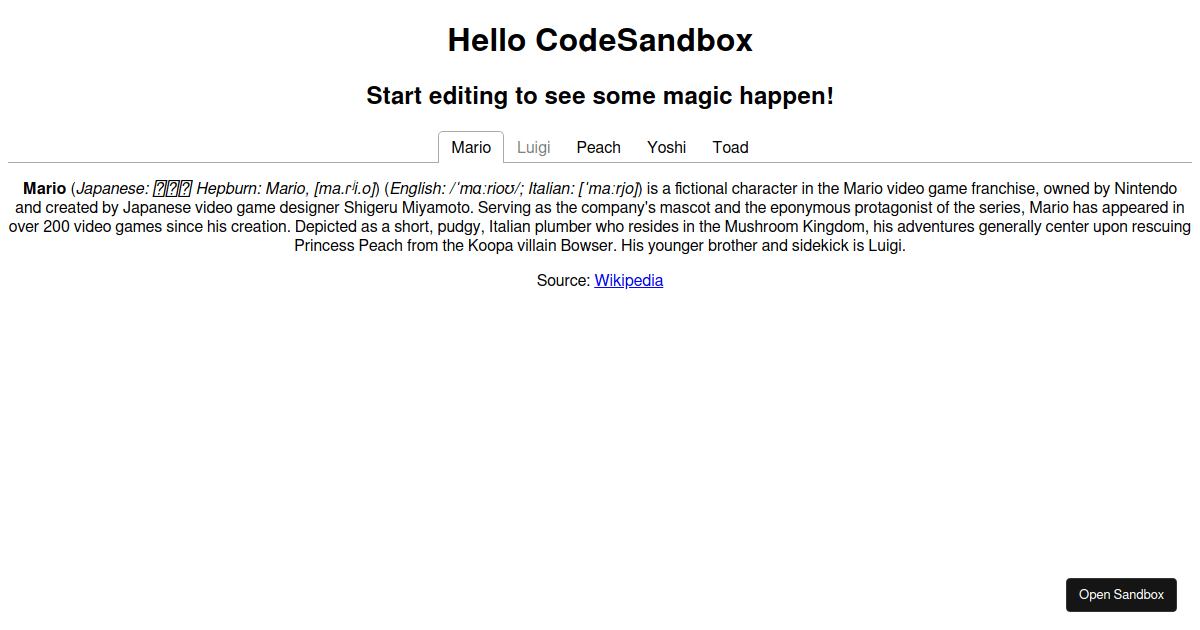 React Tabs Example Codesandbox React Tabs Example Codesandbox