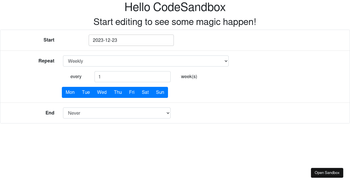 rrule example 1 - Codesandbox