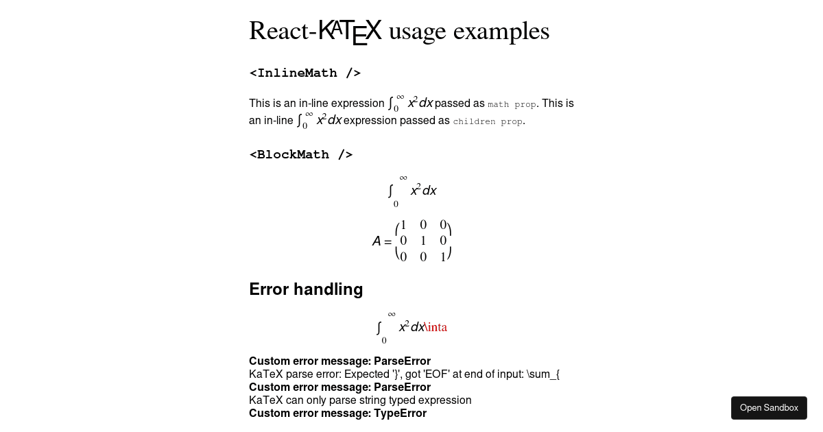 react-katex (forked) - Codesandbox