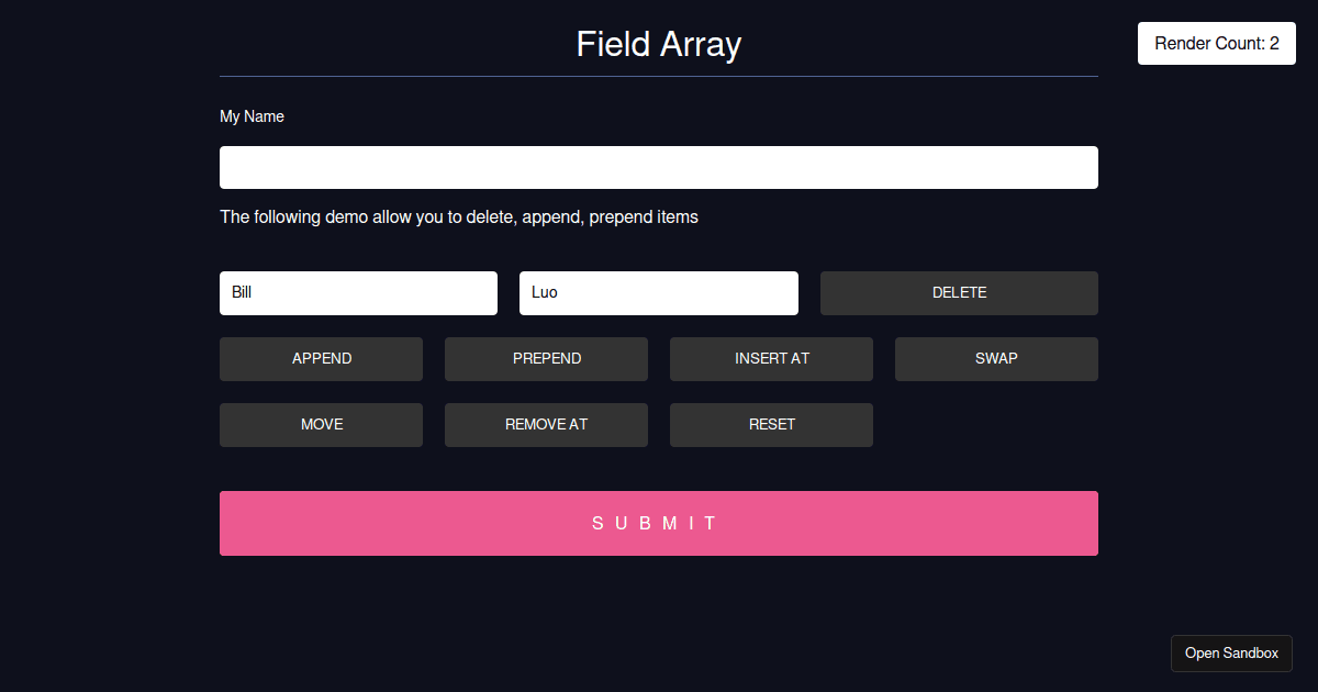 React Hook Form - useFieldArray - Codesandbox