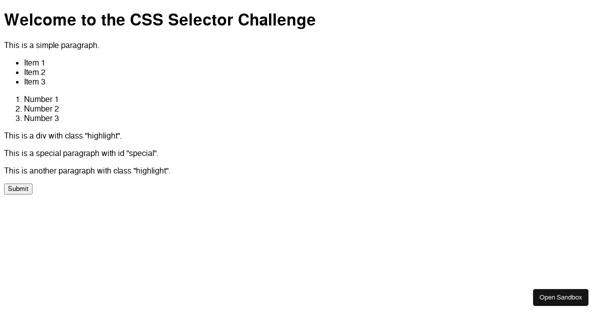 HTML Selectors challenge - Codesandbox