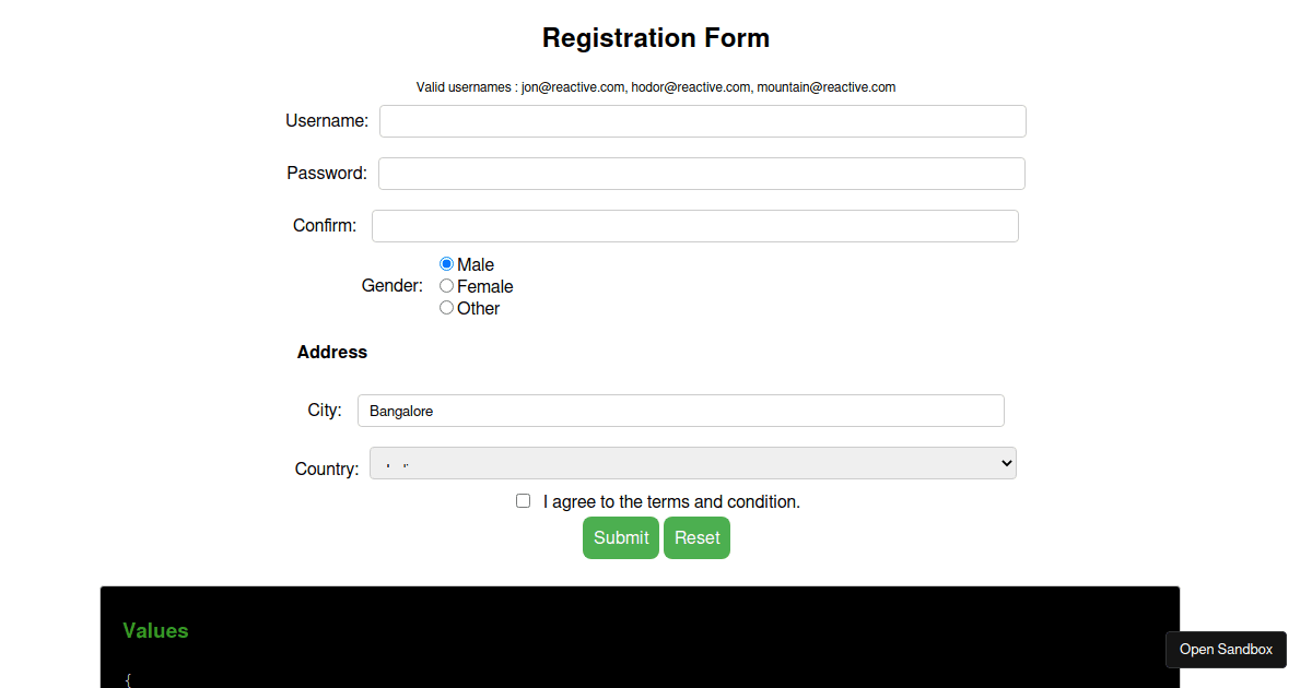 React Reactive Form - User Register - Codesandbox