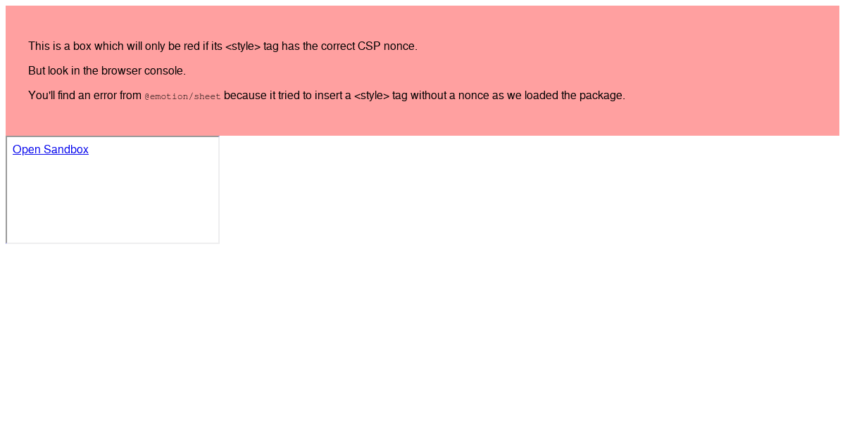 @emotion/sheet 11 CSP nonce issue - Codesandbox