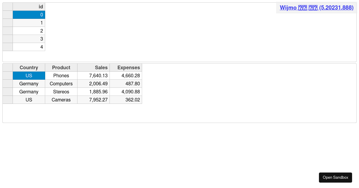 Wijmo Props로 데이터 전달하기 Codesandbox
