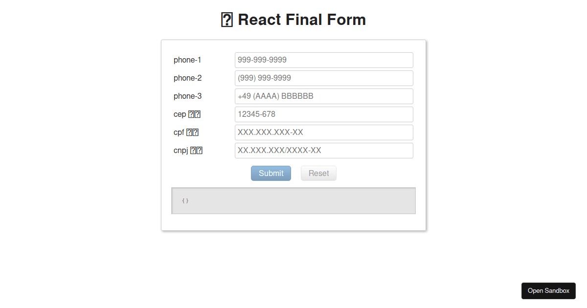 Format String By Pattern With π React Final Form Codesandbox