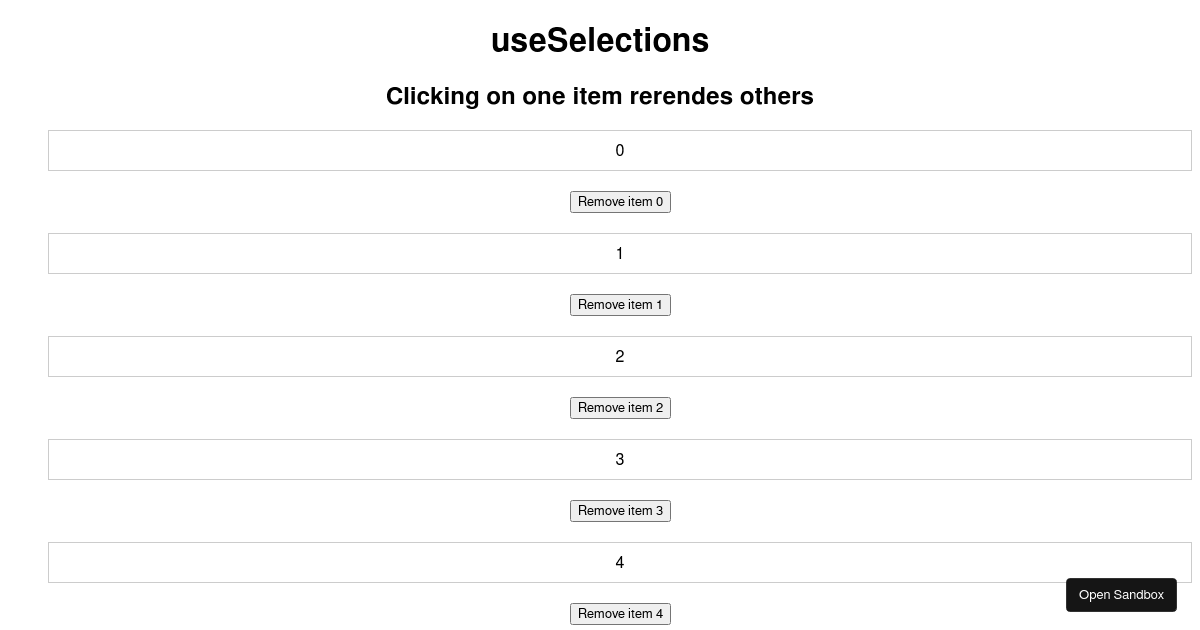 useSelections rerender - Codesandbox