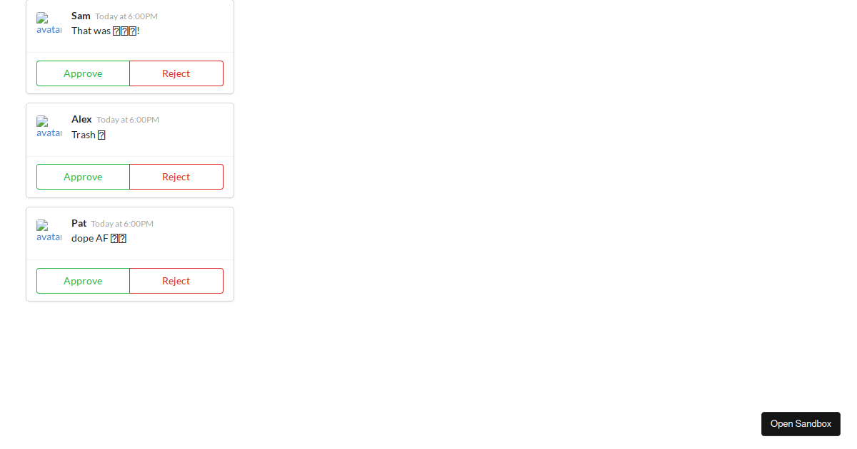 React Comment Card Codesandbox