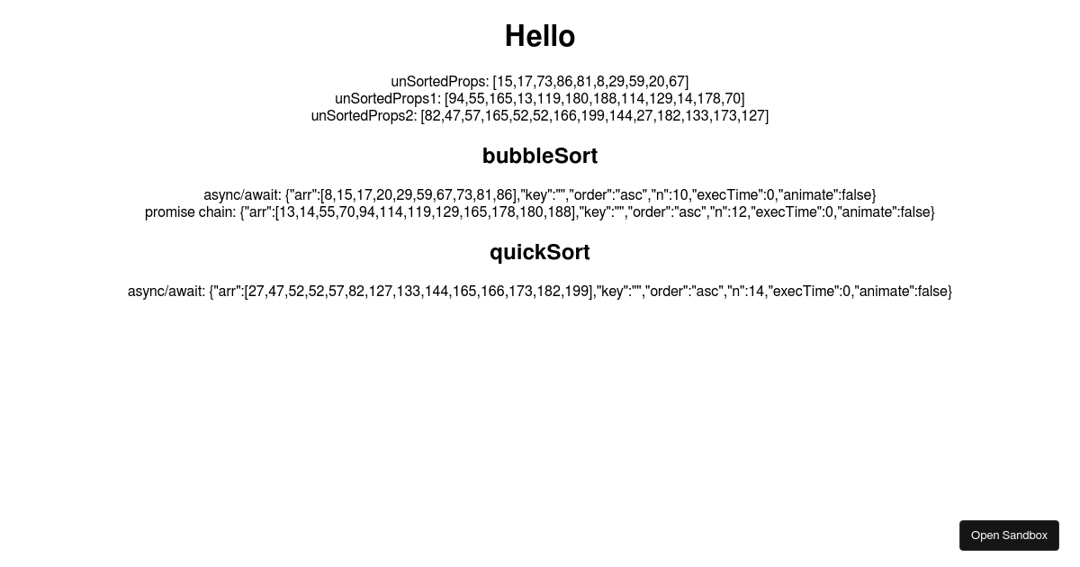 example: collection of algos in reactjs - Codesandbox
