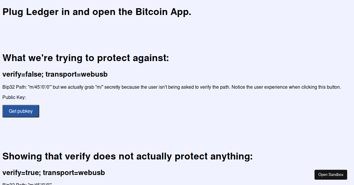 Ledger Security Example (webusb) - Codesandbox