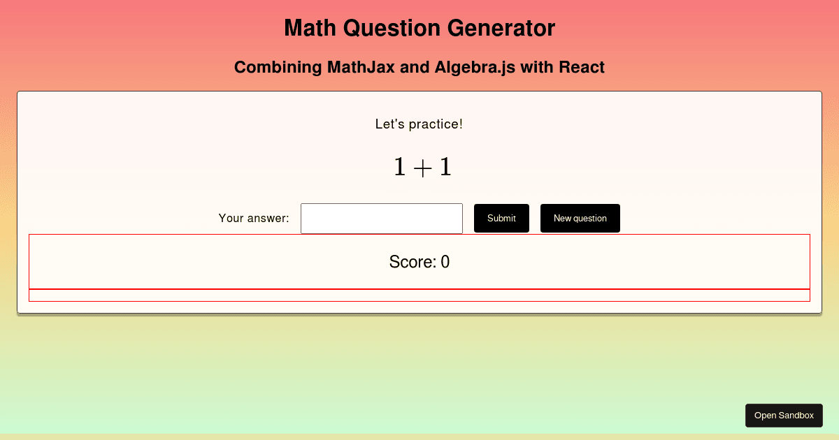 Math Questions Forked Codesandbox