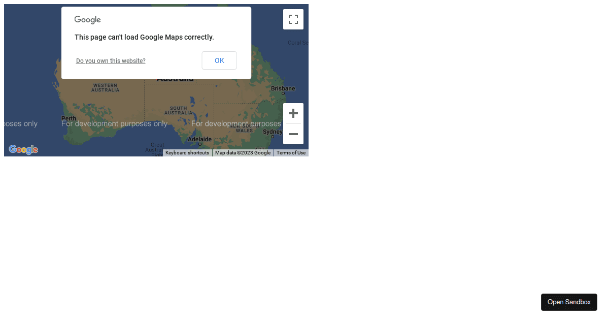 GoogleMapsAPI in react - Codesandbox