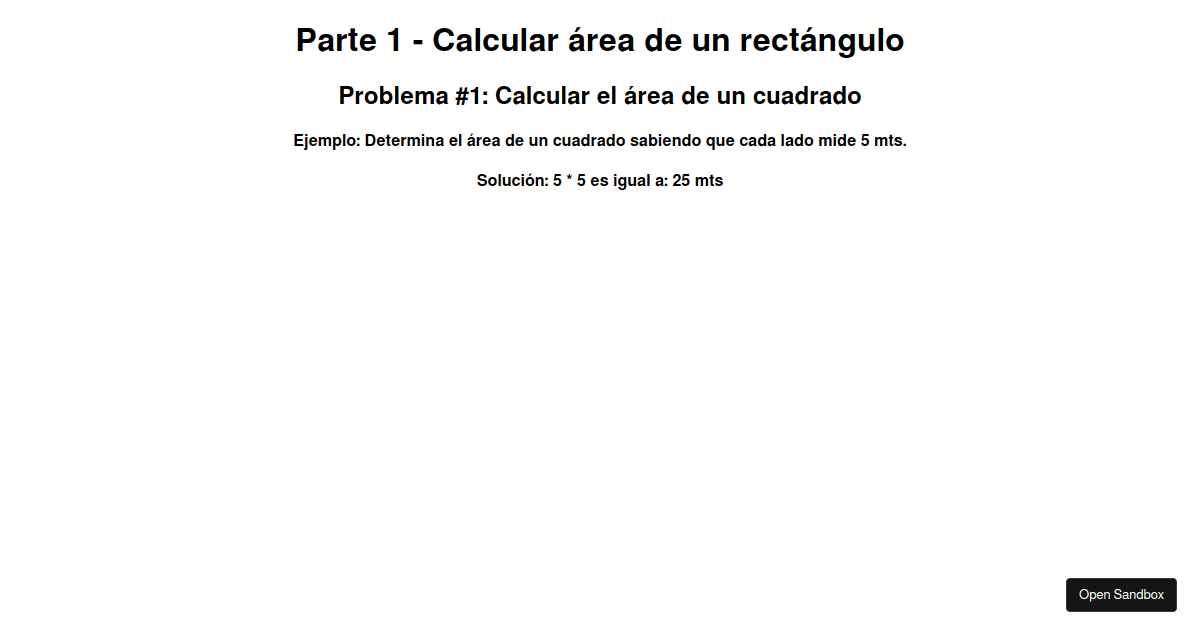 Parte 1 - Calcular área de un rectángulo - DEA - Milagros Cáceres - Codesandbox