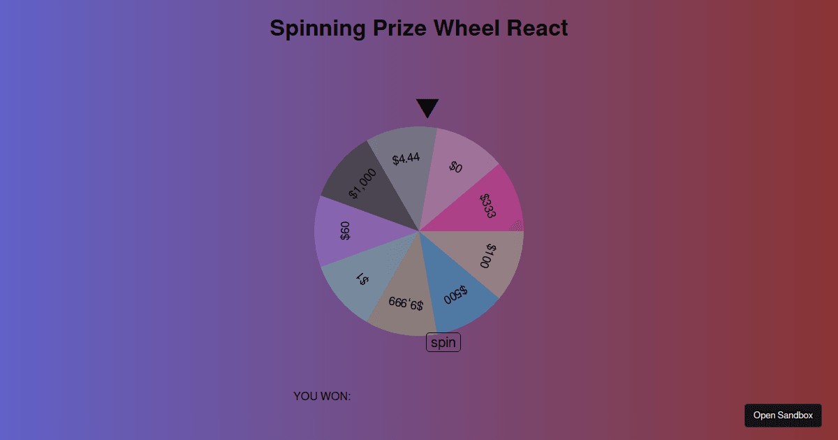 Spinning Prize Wheel React (forked) - Codesandbox